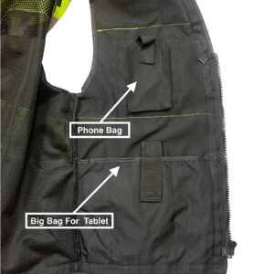 Vero1992 (C) Vest Mens Class 2 Black Series Safety Vest With Zipper and Utility Pockets Premium Black Series Surveyors Vest (Medium, Black)