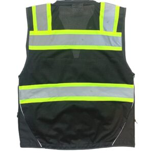 Vero1992 (C) Vest Mens Class 2 Black Series Safety Vest With Zipper and Utility Pockets Premium Black Series Surveyors Vest (Medium, Black)