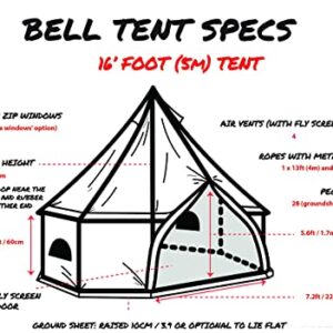 Psyclone Tents Removable Floor 4 Windows 5m/16.4ft Luxury Bell Tent Outdoor All Weather 8-10 Person Cotton Canvas Yurt Large Tent for Family Camping Glamping Hiking and Festivals