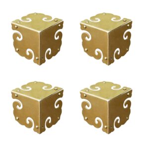 tiazza 4pcs vintage pure brass corner protectors antique hardware desk edge wooden jewelry gift box cabinet three sides full encase corner guard (gold)