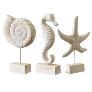 exttlliy 3pcs wood handmade beach nautical style figurines starfish/conch/seahorse statue home decor