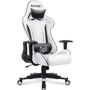 homall gaming chair office chair high back racing computer desk chair pu leather chair executive and ergonomic swivel chair with headrest and lumbar support (white)