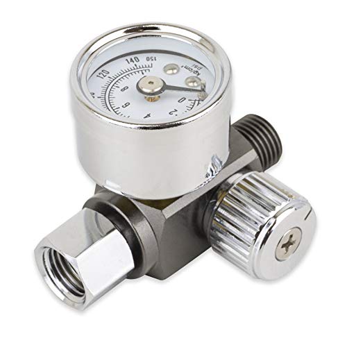 Air Adjusting Regulator Valve with Pressure Gauge for Spray Guns and Air Tools (1/4” NPS) (Analog Pressure Gauge)