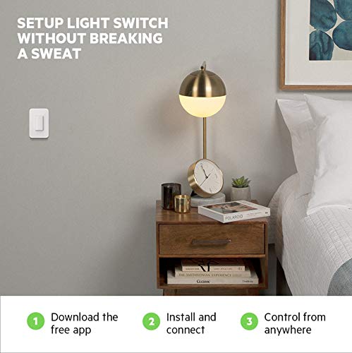 Wemo WLS0403 Wi-Fi Light Switch, 3-Way - Control Lighting from Anywhere, Easy In-Wall Installation, Works with Alexa, Google Assistant and Apple HomeKit