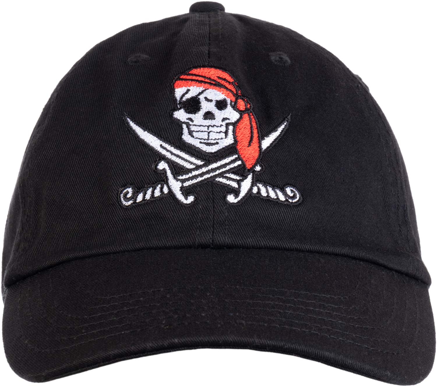 Ann Arbor T-shirt Co. Jolly Roger Pirate Flag | Skull & Crossbones Caribberan Cruise Baseball Boat Cap Dad Hat Black