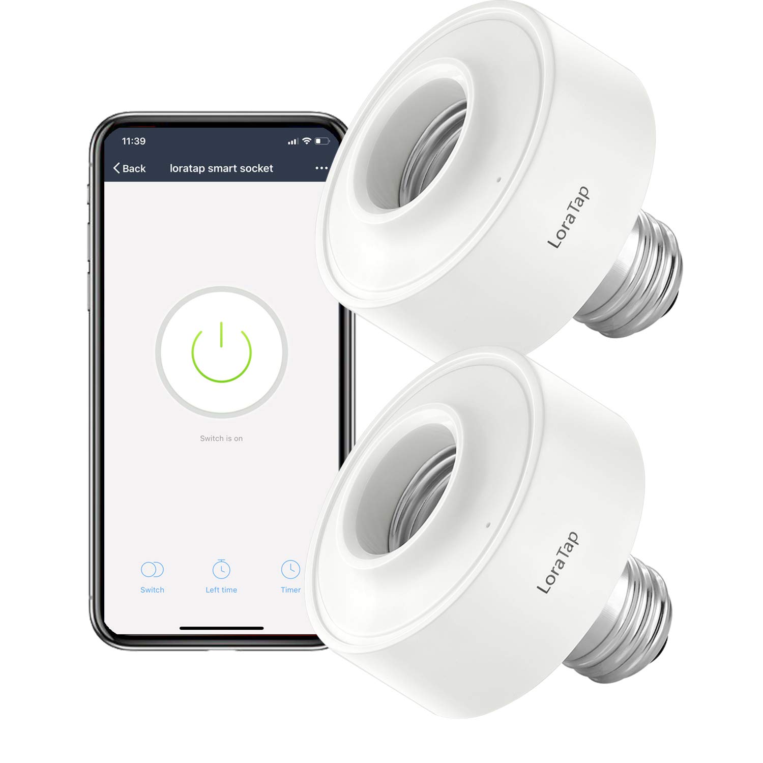 LoraTap Smart WiFi Bulb Socket E26 2 Pack Wi-Fi LED Light Bulb ﻿Timer Lamp Holder Adapter, Voice Control with Alexa and Google Assistant, Smart Life App Control from Anywhere by Phone, 30W Max