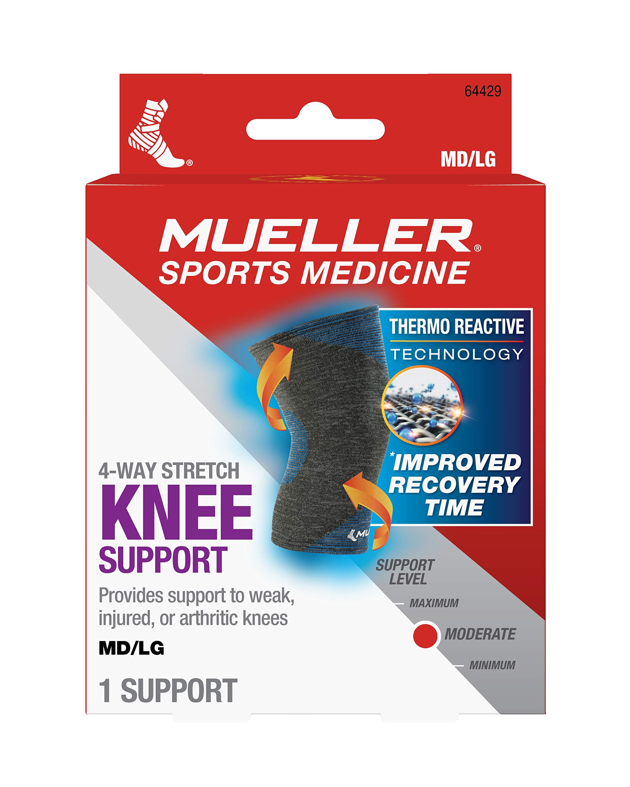 Mueller 64429 Sports Medicine FIR 4-Way Knee Support Sleeve for Men and Women, Gray/Blue, Medium/Large