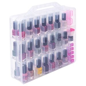 dreamgenius gel nail polish organizer case for 48 bottles, double side holder with adjustable dividers, portable clear storage with 2 nail separators