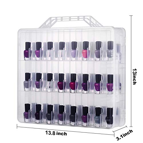 DreamGenius Gel Nail Polish Organizer Case for 48 Bottles, Double Side Holder with Adjustable Dividers, Portable Clear Storage with 2 Nail Separators