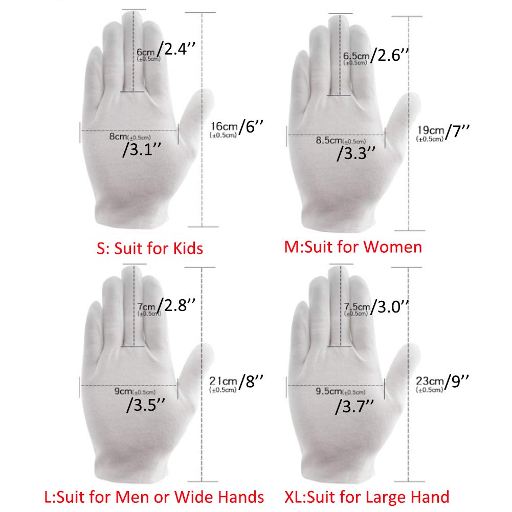 6 Pairs Soft White Cotton Gloves for Cosmetic Moisturizing Coin Jewelry Inspection Stretchable Lining Glove Size S-XL (XL)