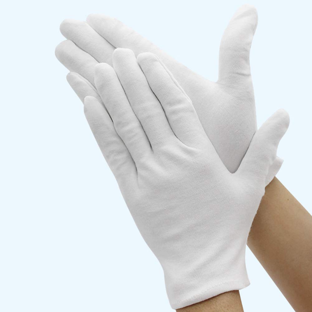 6 Pairs Soft White Cotton Gloves for Cosmetic Moisturizing Coin Jewelry Inspection Stretchable Lining Glove Size S-XL (XL)