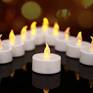 oshine 24-pack flameless tea lights led tea lights candles,flickering tea candles battery included as halloween lights,pumpkin decoration,holiday,garden,wedding,party,décor warm yellow