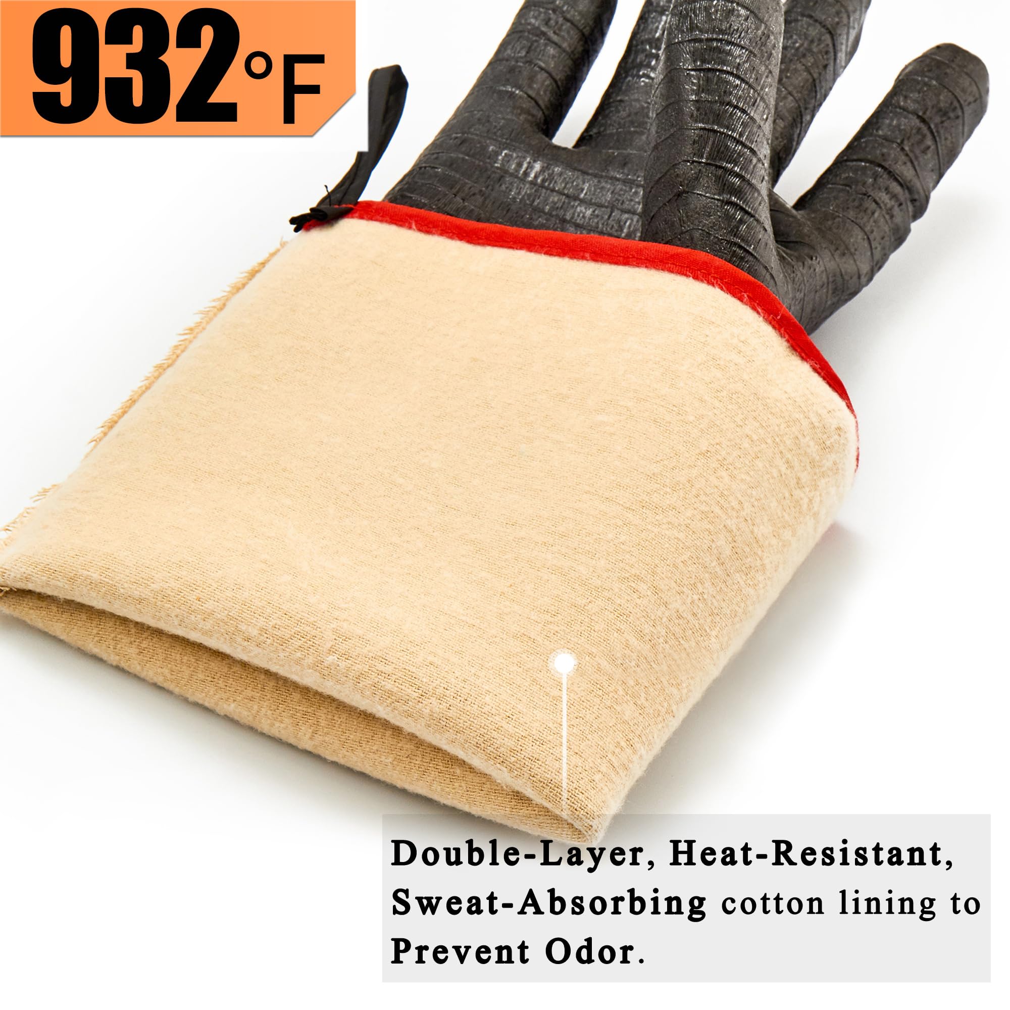 RAPICCA Heat Resistant BBQ Grill Gloves: Oil Resistant Waterproof for Smoking Grilling Cooking Barbecue Deep Frying Turkey Rotisserie Handling Hot Greacy Meat - Long Sleeve 932°F