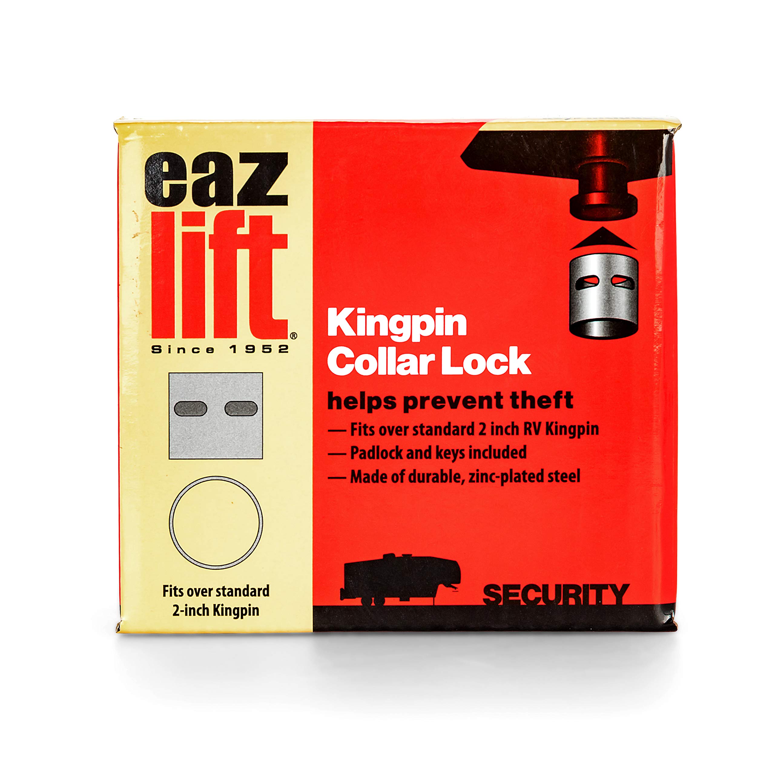 Camco Eaz-Lift RV 5th Wheel Trailer Kingpin Collar Lock - Locks to Your Kingpin to Protect Your RV 5th Wheel from Theft While in Storage, Fits Standard 2" Kingpin (48856)