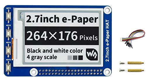 2.7inch E-Ink Display HAT,264x176 Pixel Black,White Two-Color 3.3V/5V E-Paper Screen LCD for Raspberry Pi 4B/3B+/3B/2B/Zero/Zero W/Zero WH and Jetson Nano SPI Interface Support Full Refresh