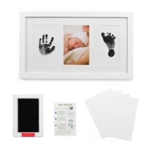 green pollywog | baby handprint and footprint kit | elegant white picture frame | non-toxic | inkless footprint | baby footprint frame | newborn footprint kit | baby ink pad | dog paw prints