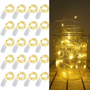 20 pack fairy lights battery operated, 6.6ft 20 led mason jar lights silver wire waterproof firefly mini led string lights for table party wedding centerpiece diy crafts christmas decor