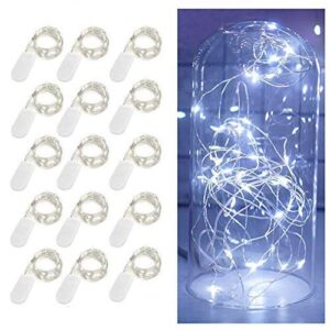 15 pack fairy lights battery operated, 10ft 30 led mason jar lights silver wire waterproof firefly mini led string lights for table party wedding centerpiece diy crafts christmas decor