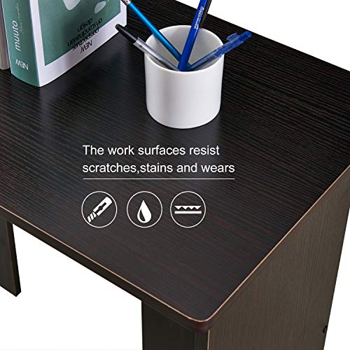 MCombo Office L Shaped Desk, Computer Gaming Desk Small Corner Writing Desk, Work PC Gamer Wood Farmhouse Desk Black