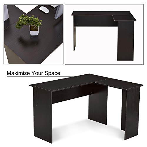 MCombo Office L Shaped Desk, Computer Gaming Desk Small Corner Writing Desk, Work PC Gamer Wood Farmhouse Desk Black