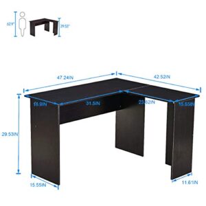 MCombo Office L Shaped Desk, Computer Gaming Desk Small Corner Writing Desk, Work PC Gamer Wood Farmhouse Desk Black