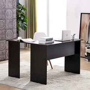 MCombo Office L Shaped Desk, Computer Gaming Desk Small Corner Writing Desk, Work PC Gamer Wood Farmhouse Desk Black