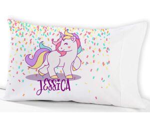 personalize it (confetti unicorn, standard) pillowcase for girls and ladies pink rainbow pride birthday gift sleepover party friend idea