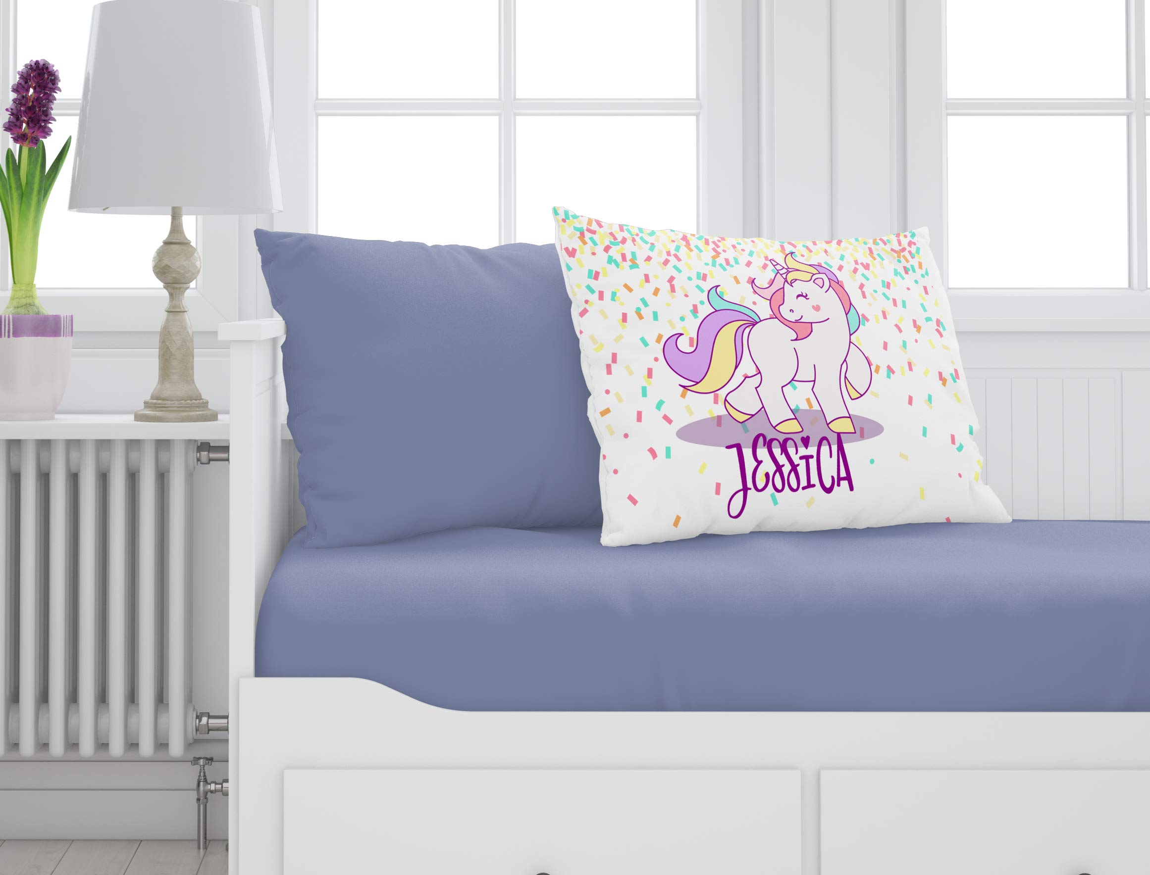 Personalize It (Confetti Unicorn, Standard) Pillowcase for Girls and Ladies Pink Rainbow Pride Birthday Gift Sleepover Party Friend Idea