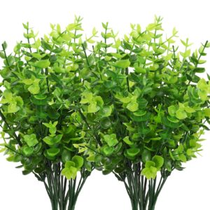 cewor 8pcs artificial greenery plants outdoor uv resistant fake plastic boxwood shrubs grass stems for home wedding courtyard indoor and outside garden porch patio window box farmhouse decoration