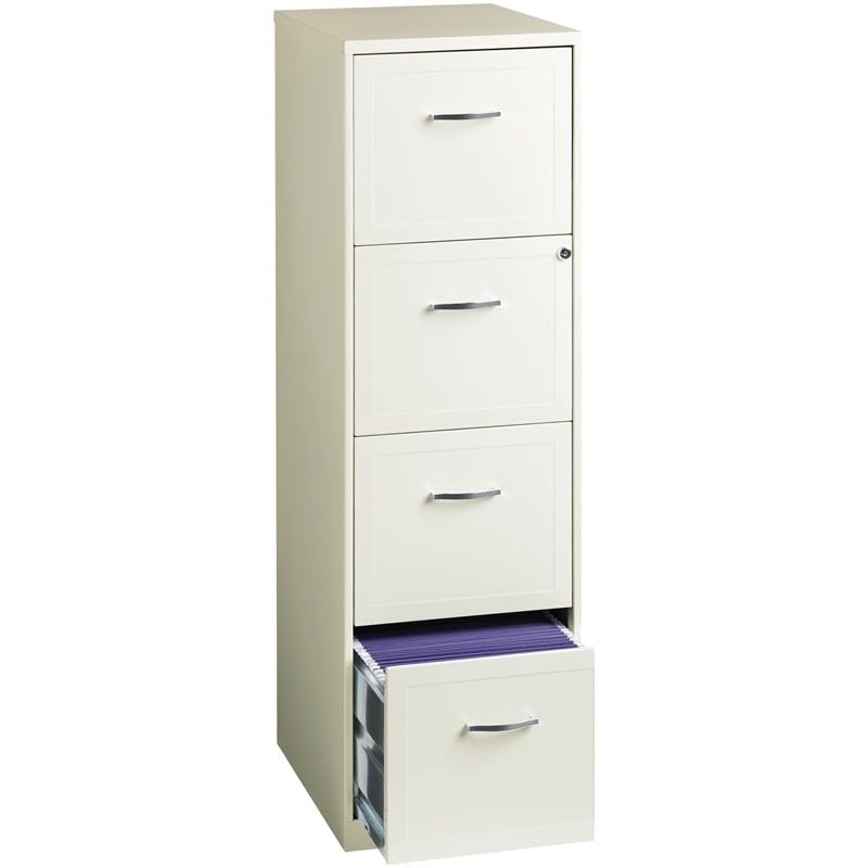 Scranton & Co 18" Deep Light Duty 4 Drawer Metal Letter File Cabinet in Pearl White, Pre-Assembled