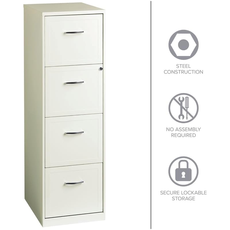 Scranton & Co 18" Deep Light Duty 4 Drawer Metal Letter File Cabinet in Pearl White, Pre-Assembled