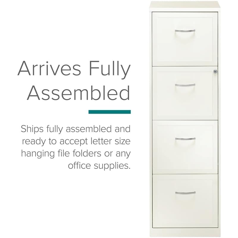 Scranton & Co 18" Deep Light Duty 4 Drawer Metal Letter File Cabinet in Pearl White, Pre-Assembled