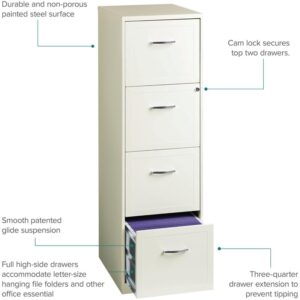 Scranton & Co 18" Deep Light Duty 4 Drawer Metal Letter File Cabinet in Pearl White, Pre-Assembled