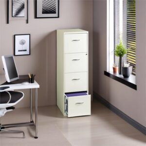 Scranton & Co 18" Deep Light Duty 4 Drawer Metal Letter File Cabinet in Pearl White, Pre-Assembled