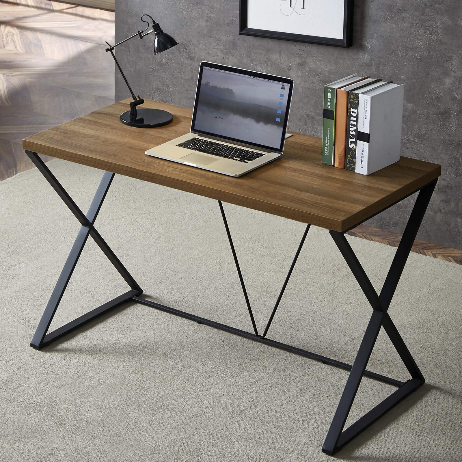 DYH Computer Desk 47 in, Home Office Writing Desk, Modern Simple Style Wood Table, Brown