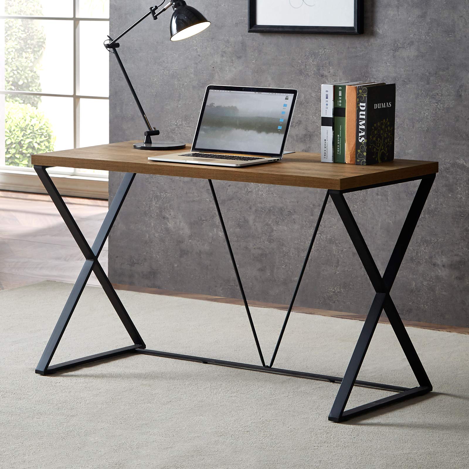 DYH Computer Desk 47 in, Home Office Writing Desk, Modern Simple Style Wood Table, Brown