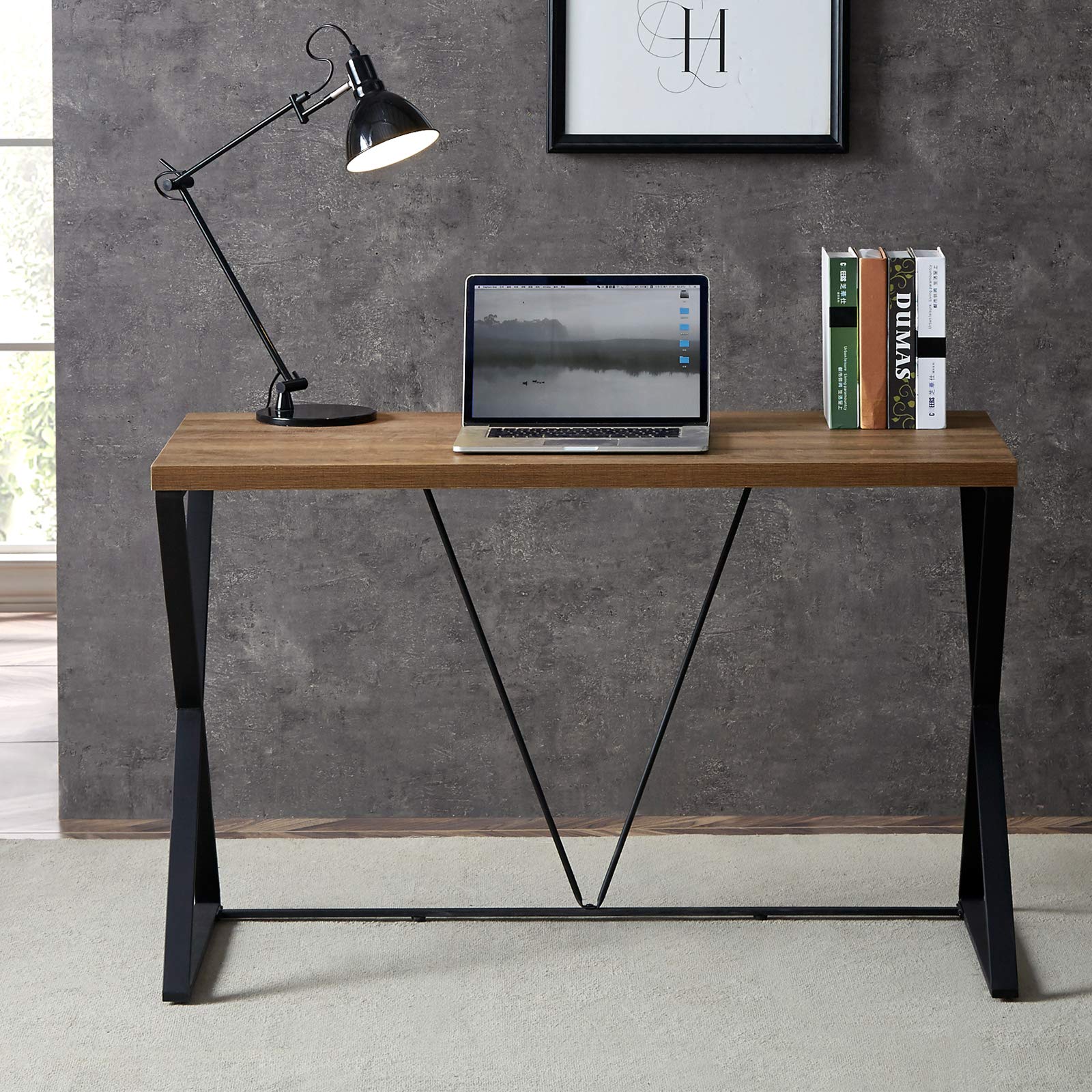 DYH Computer Desk 47 in, Home Office Writing Desk, Modern Simple Style Wood Table, Brown