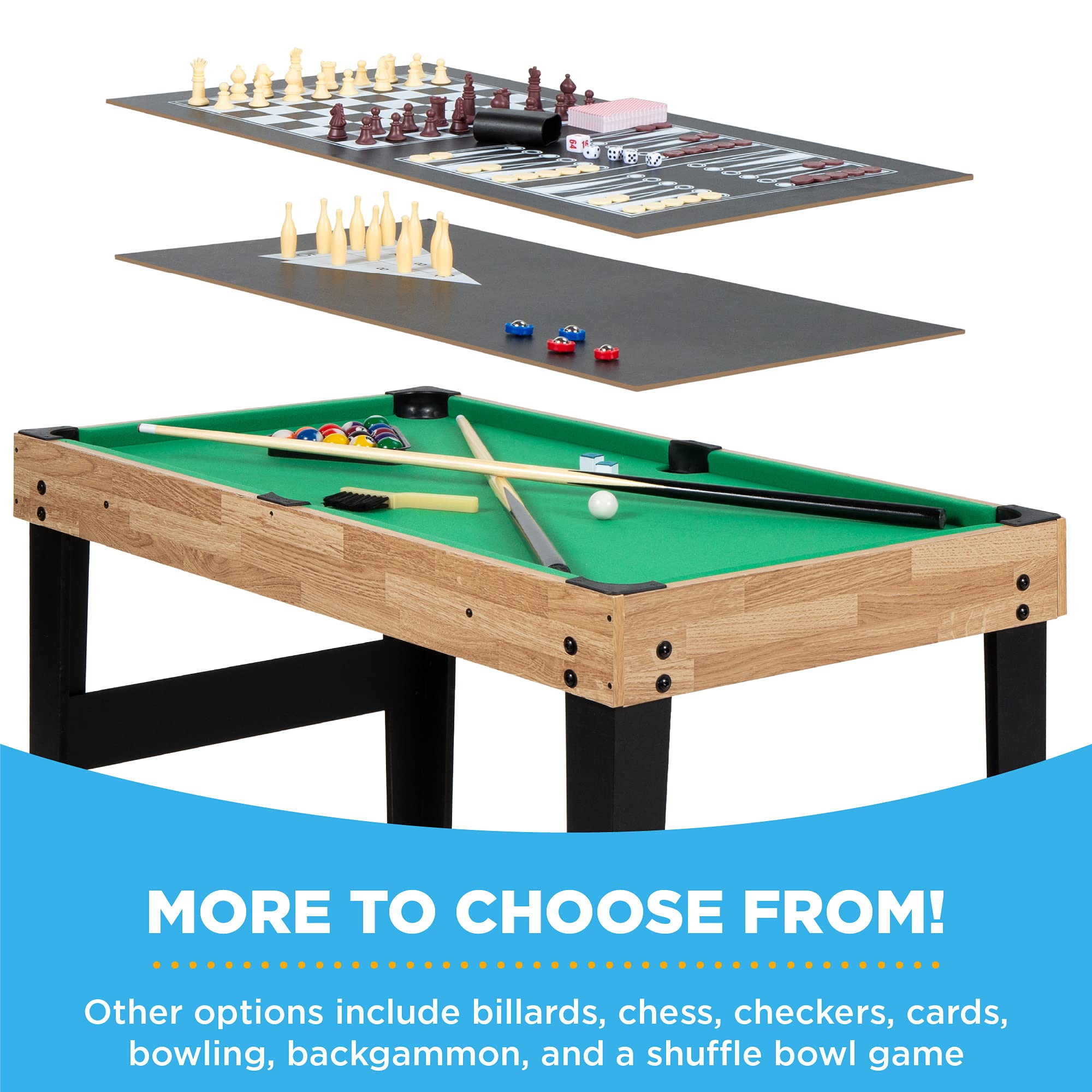 Best Choice Products 2x4ft 10-in-1 Combo Game Room Table Set for Home, Friends & Family w/Hockey, Foosball, Pool, Shuffleboard, Ping Pong, Chess, Checkers, Bowling, and Backgammon - Natural