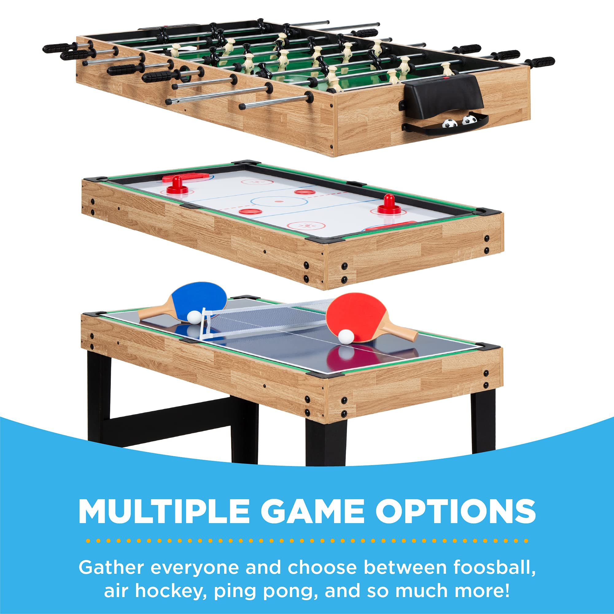 Best Choice Products 2x4ft 10-in-1 Combo Game Room Table Set for Home, Friends & Family w/Hockey, Foosball, Pool, Shuffleboard, Ping Pong, Chess, Checkers, Bowling, and Backgammon - Natural