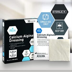 MED PRIDE Calcium Alginate 4.25” x 4.25” Wound Dressing Pads| 10-Pack, Antimicrobial, Non-Stick Padding, Sterile, Highly Absorbent & Comfortable| Flexible & Gentle on The Skin, Faster Healing