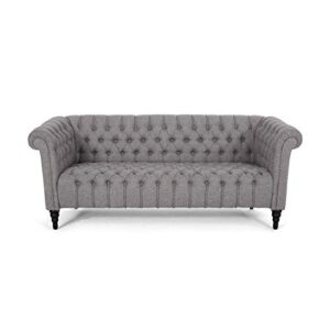 christopher knight home edgar traditional chesterfield sofa with tufted cushions, gray and black