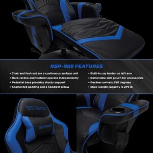 RESPAWN 900 Gaming Recliner - Video Games Console Recliner Chair, Computer Recliner, Adjustable Leg Rest and Recline, Recliner with Cupholder, Reclining Gaming Chair with Footrest - Blue