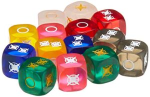 renegade game studios power rangers: heroes of the grid ranger dice set, 14 translucent dice, ages 14+