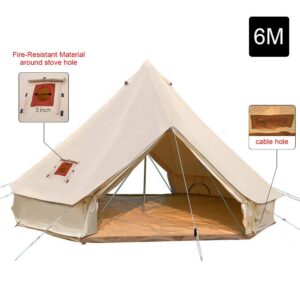 unstrengh large beige luxury 4-season camping cotton canvas bell tent double doors camping hunting tent with stove jack hole, cable hole