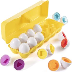 prextex my first find & match easter matching eggs w/yellow eggs holder - stem toys educational toy for kids & toddlers to learn about shapes & colors easter gift - first easter toy eggs for toddlers