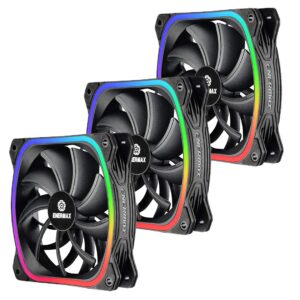 enermax squa rgb pwm 120mm case fan, addressable rgb sync via motherboard/control box, 3 fan pack- black; ucsqargb12p-bp3