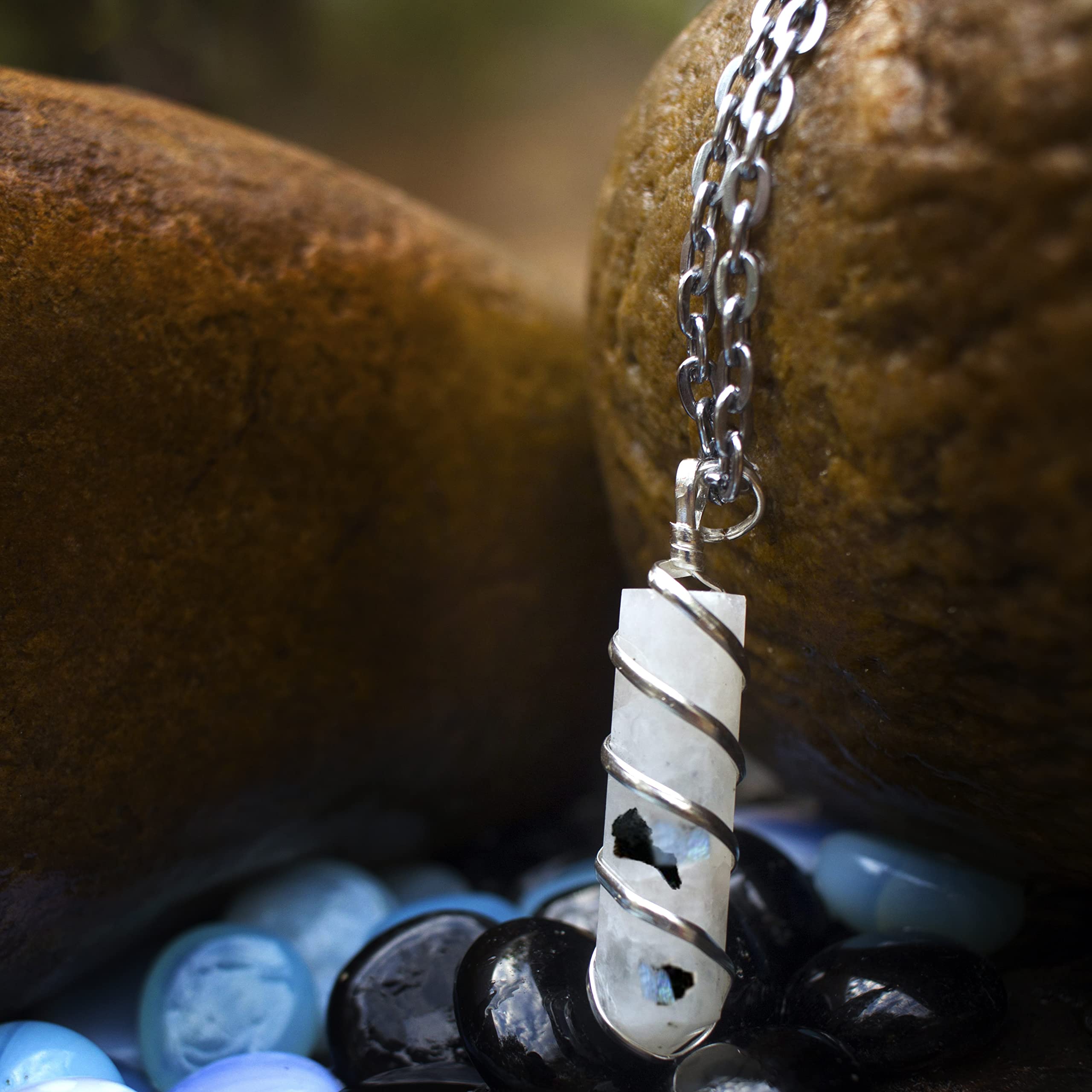 Sugandha Wellness Rainbow Moonstone Healing Crystal Necklace - Lunar Pendant Balance, Inner Light, Love & Creativity