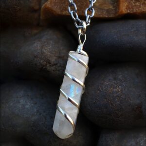 Sugandha Wellness Rainbow Moonstone Healing Crystal Necklace - Lunar Pendant Balance, Inner Light, Love & Creativity