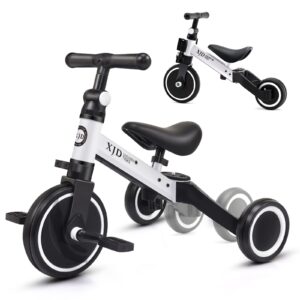 xjd 5 in 1 kids tricycles for 12 month to 3 years old toddler bike toddler tricycle boys girls tricycle for toddlers 1-3 baby bike balance bike with adjustable seat height and removable pedal