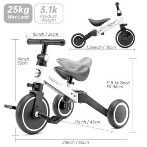 XJD 5 in 1 Kids Tricycles for 12 Month to 3 Years Old Toddler Bike Toddler Tricycle Boys Girls Tricycle for Toddlers 1-3 Baby Bike Balance Bike with Adjustable Seat Height and Removable Pedal